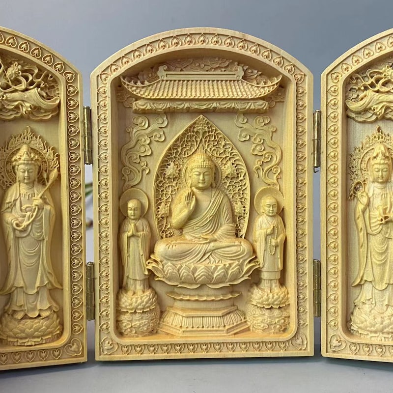 Wooden Buddha Monk Statue - Etsy
