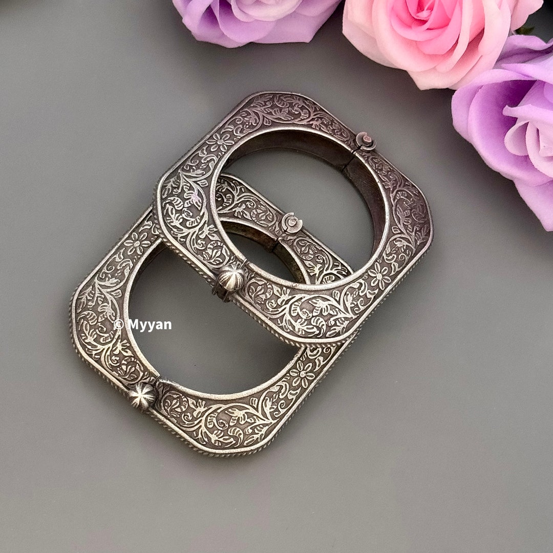 Oxidized Square Openable Kada With Ethnic Tribal Pattern( 1 Psc)/indian ...