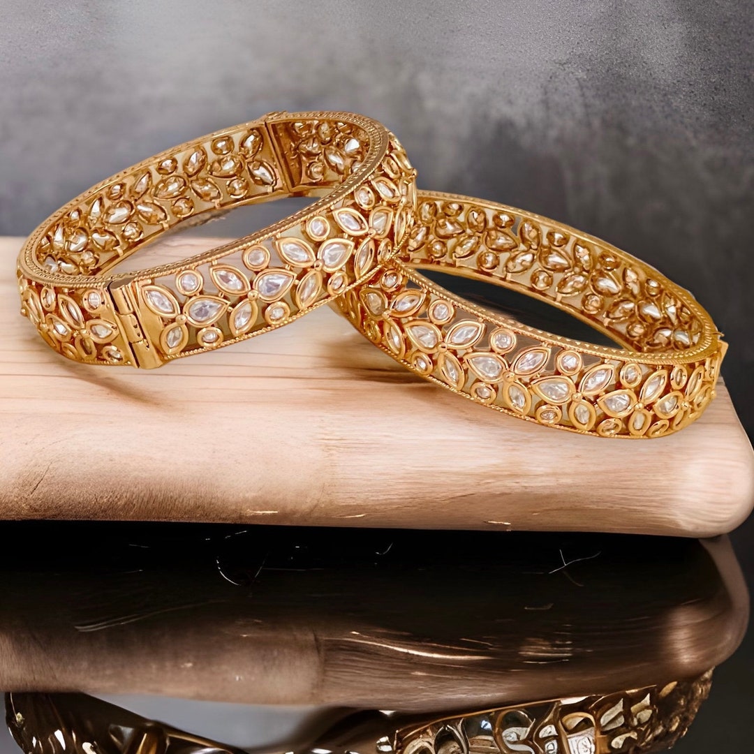 Tyani Inspired Polki Kada Bangle/kundan Bangles/openable Kada/gold Polki Bangles/indian Bangle ...