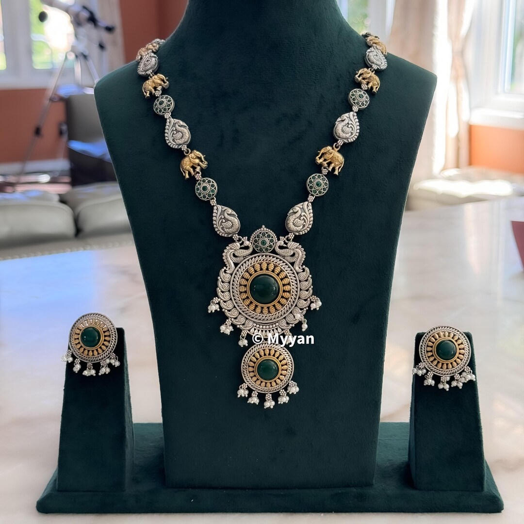 Dual Tone Fusion Jewelry Set/peacock Elephant Stone Necklace/german ...