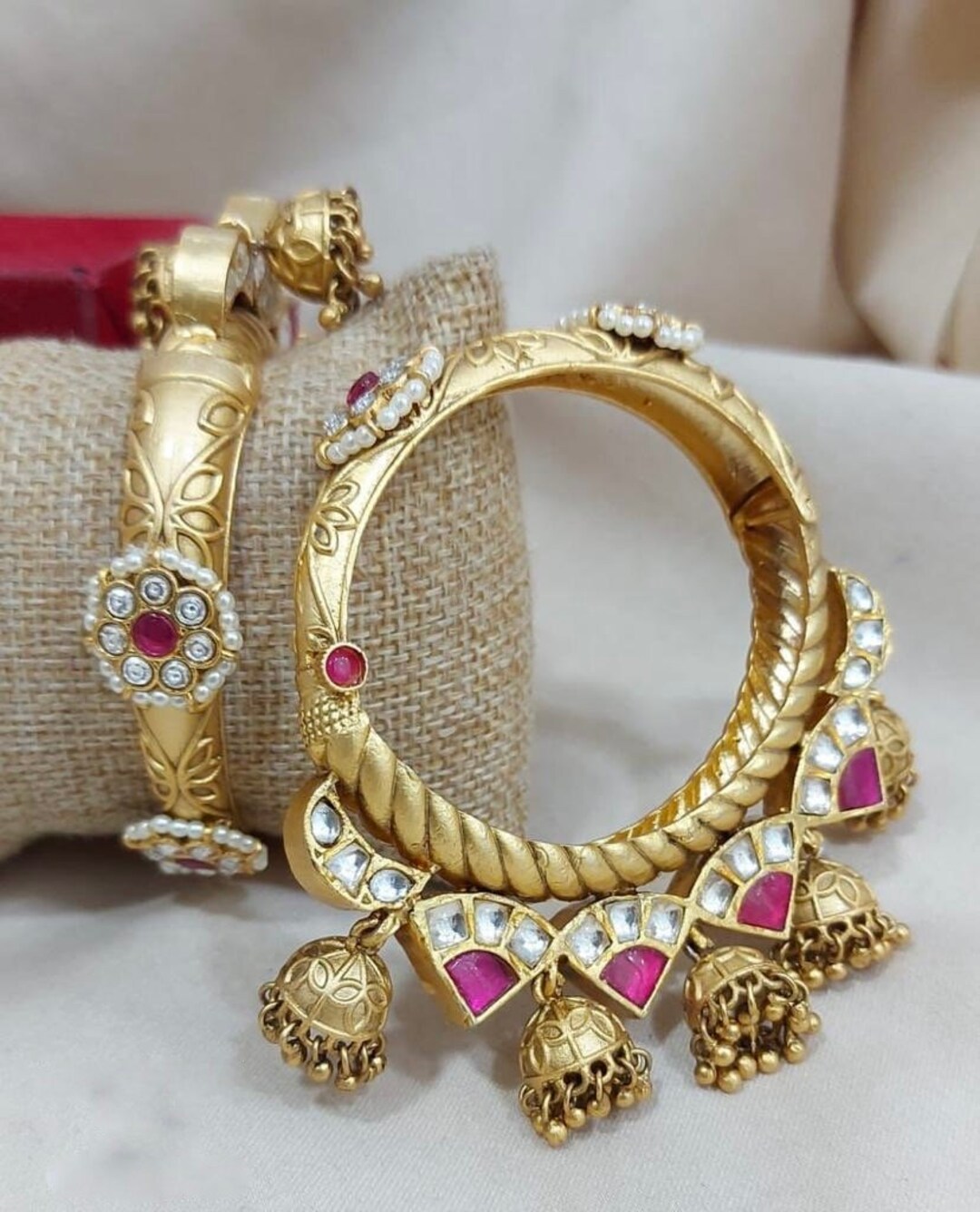Pachi Kundan Kada Bangle/jhumka Bangle/antique Gold Openable Kada ...