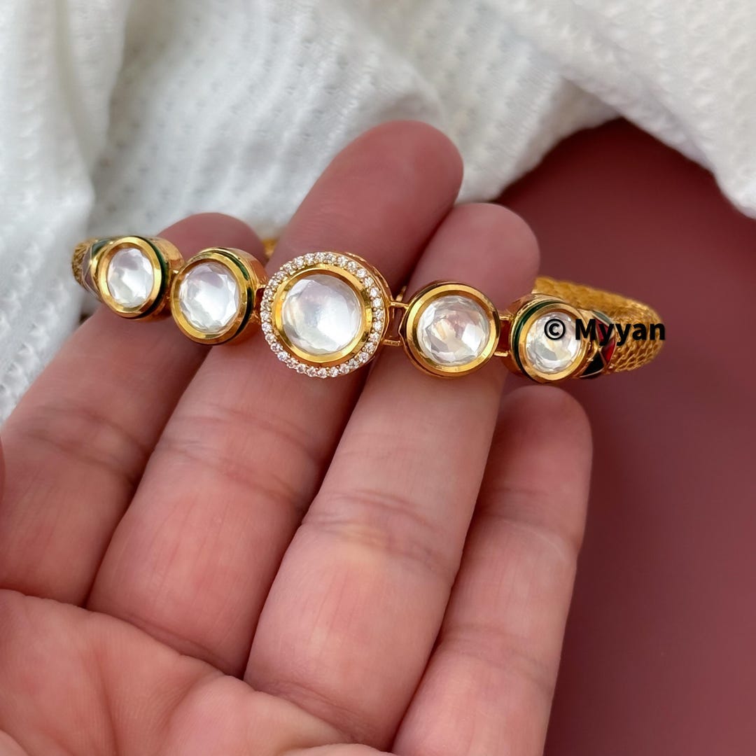 Elegant Kundan Bracelet/single Line Gold Kundan Kada/openable Bangle ...