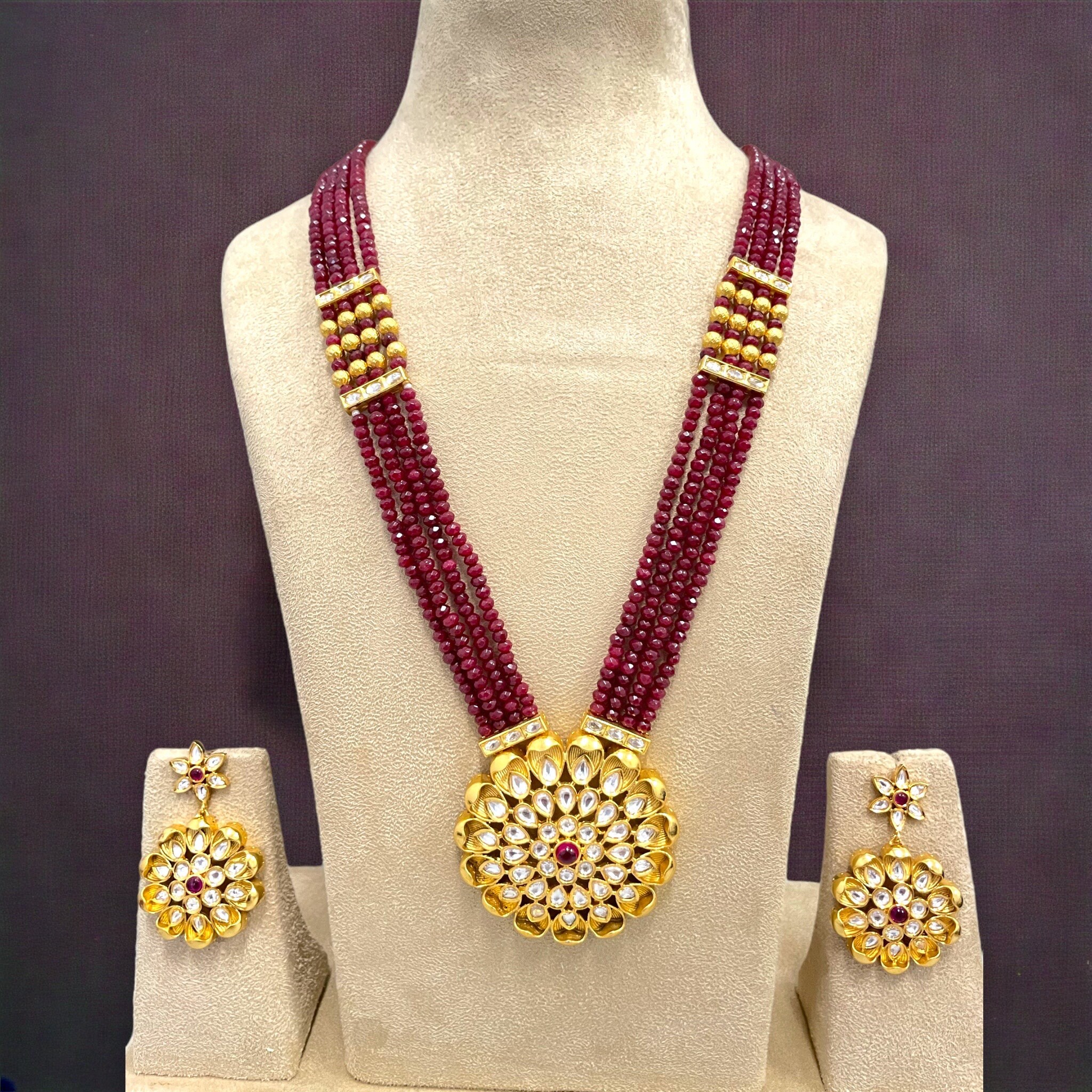 Tyani Inspired Emerald Green Long Kundan Necklace Set/ruby Red Kundan ...