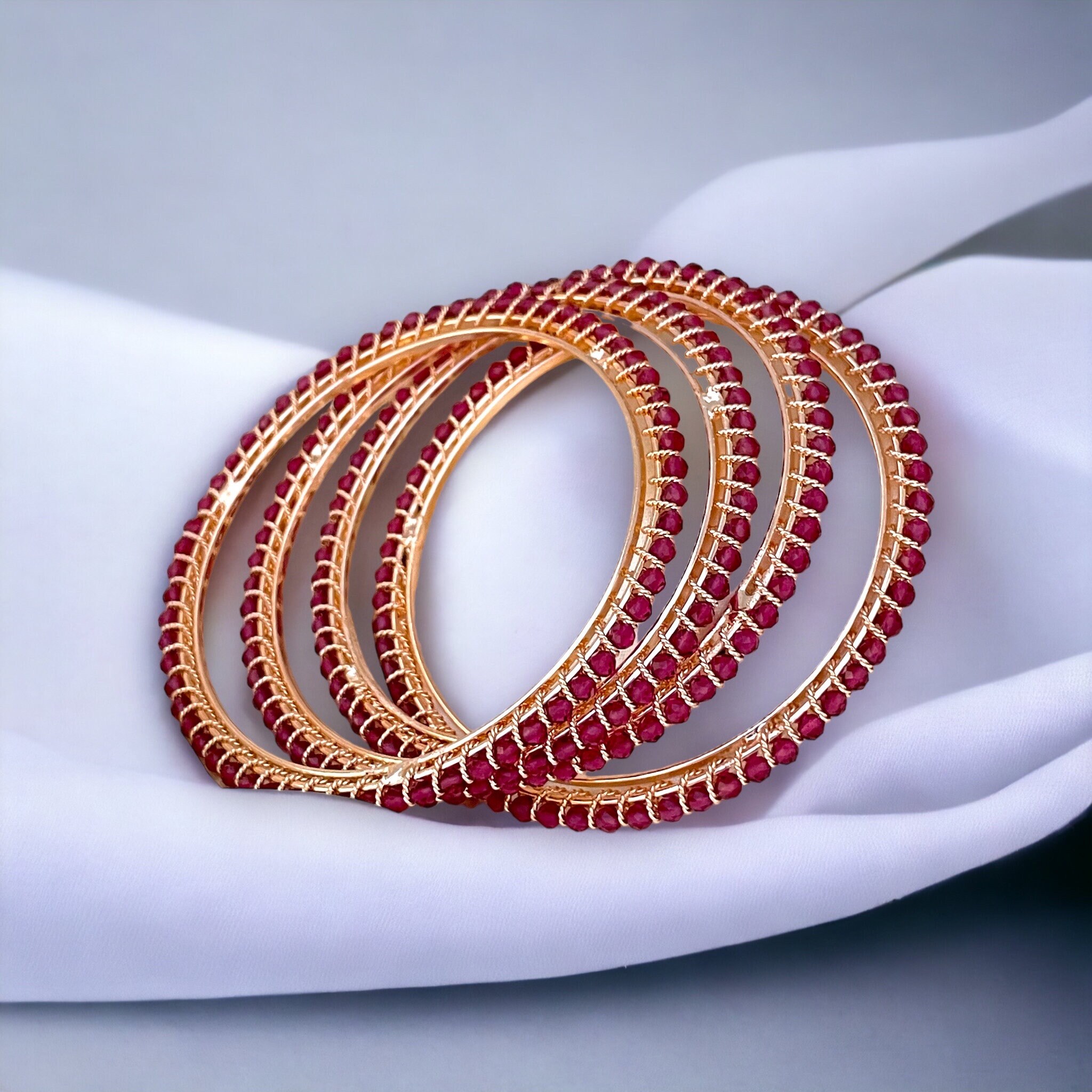 Ruby Red Pearl Bangle Set/beaded Pearl Bangles/gold Bangles/indian ...