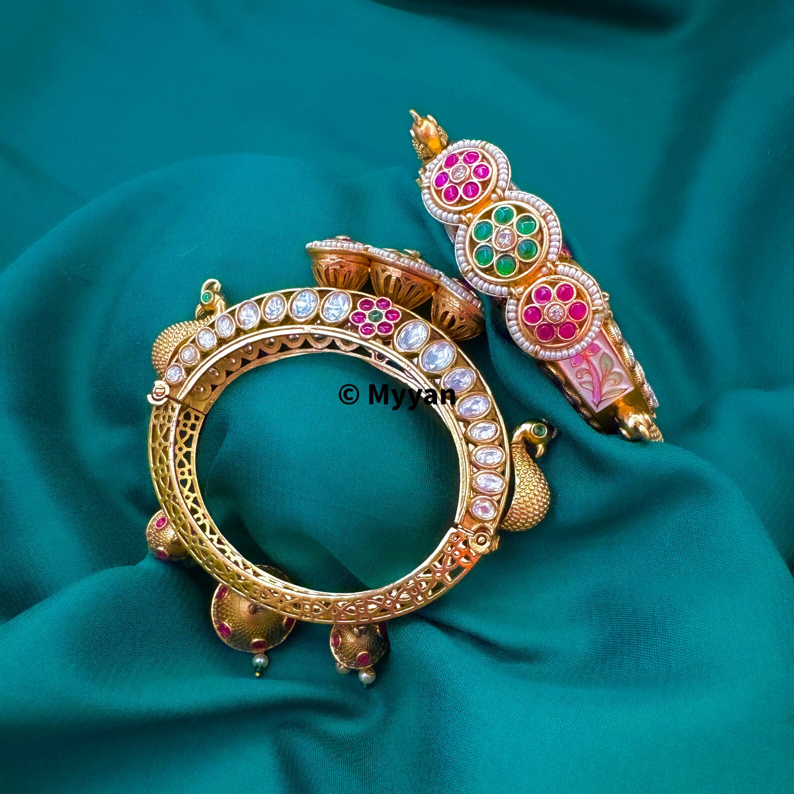Kundan Kada Bangle/jhumka Bangle/antique Gold Openable Kada/gold ...