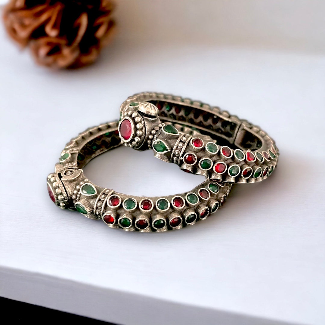 Antique Finish Oxidized Multicolor Stone Studded Openable Kada/trendy ...