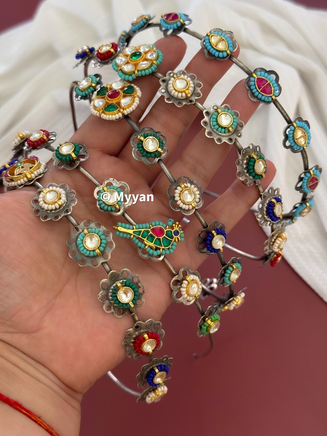 Oxidized Kundan Head Band/ruby Green Premium Pachi Kundan Hair ...