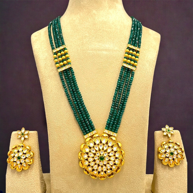 Tyani Inspired Emerald Green Long Kundan Necklace Set/ruby Red Kundan ...