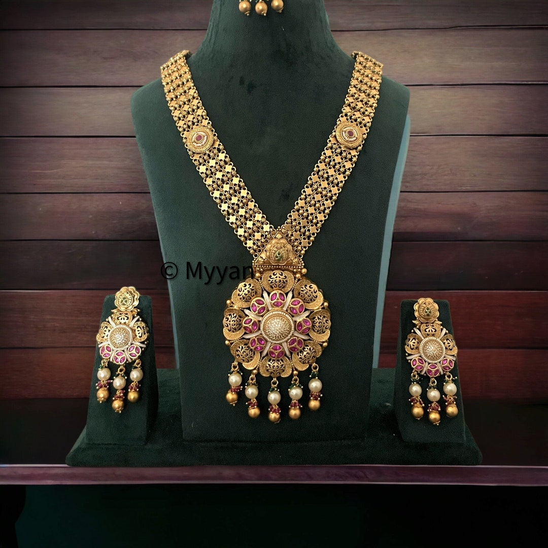Finest Quality Antique Finish Micro Gold Bridal Necklace Set With Mangtika matt Gold Chandan Haar indian Wedding Jewelry traditional Jewelry Etsy