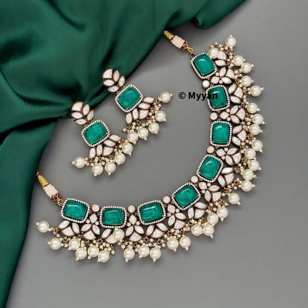 Sabyasachi Inspired Emerald Green Doublet Necklace Set/victorian ...