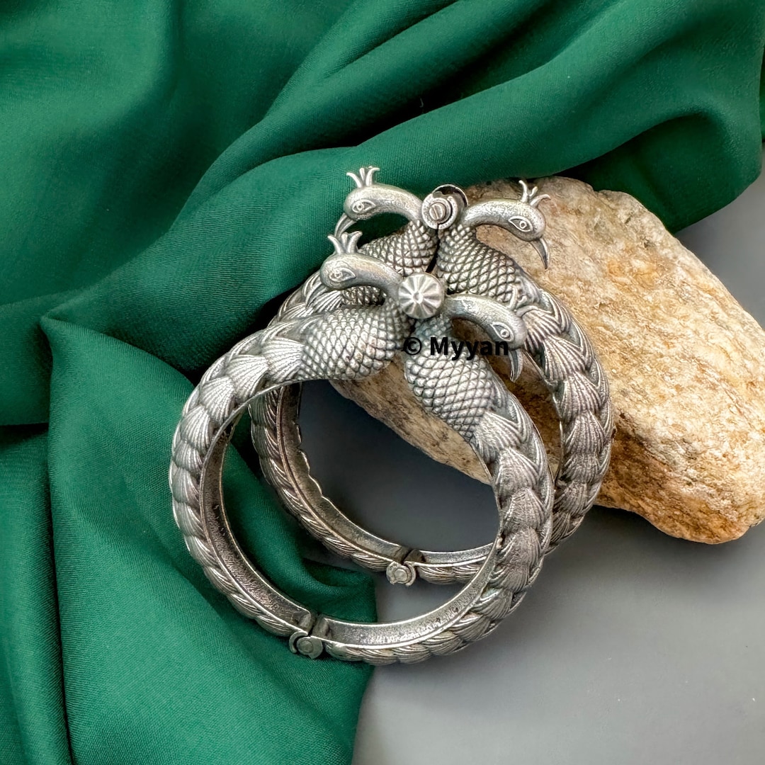 Peacock Oxidized Kada Bangle/antique Finish German Silver Openable Kada ...