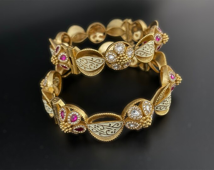 Premium Quality Gold Kundan Meenakari Bangles/brass Ruby Bangles ...
