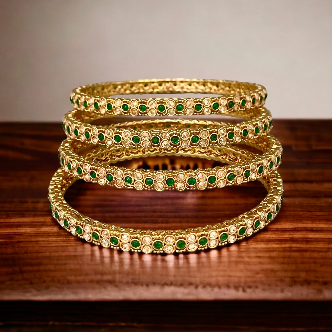 Emerald Green and Gold Bangle Set of 4 Bangle/bollywood Style Green ...