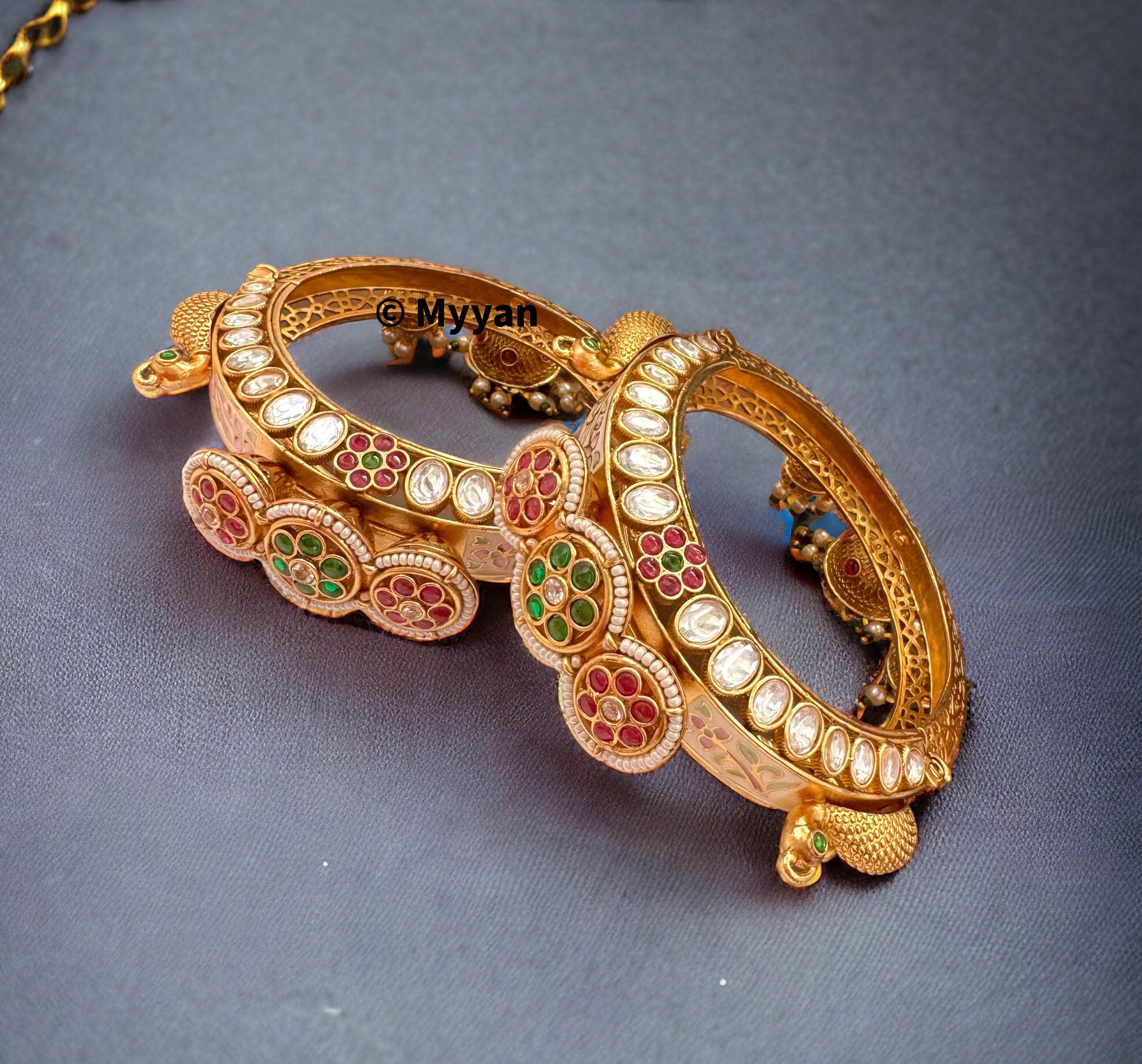 Kundan Kada Bangle/jhumka Bangle/antique Gold Openable Kada/gold ...