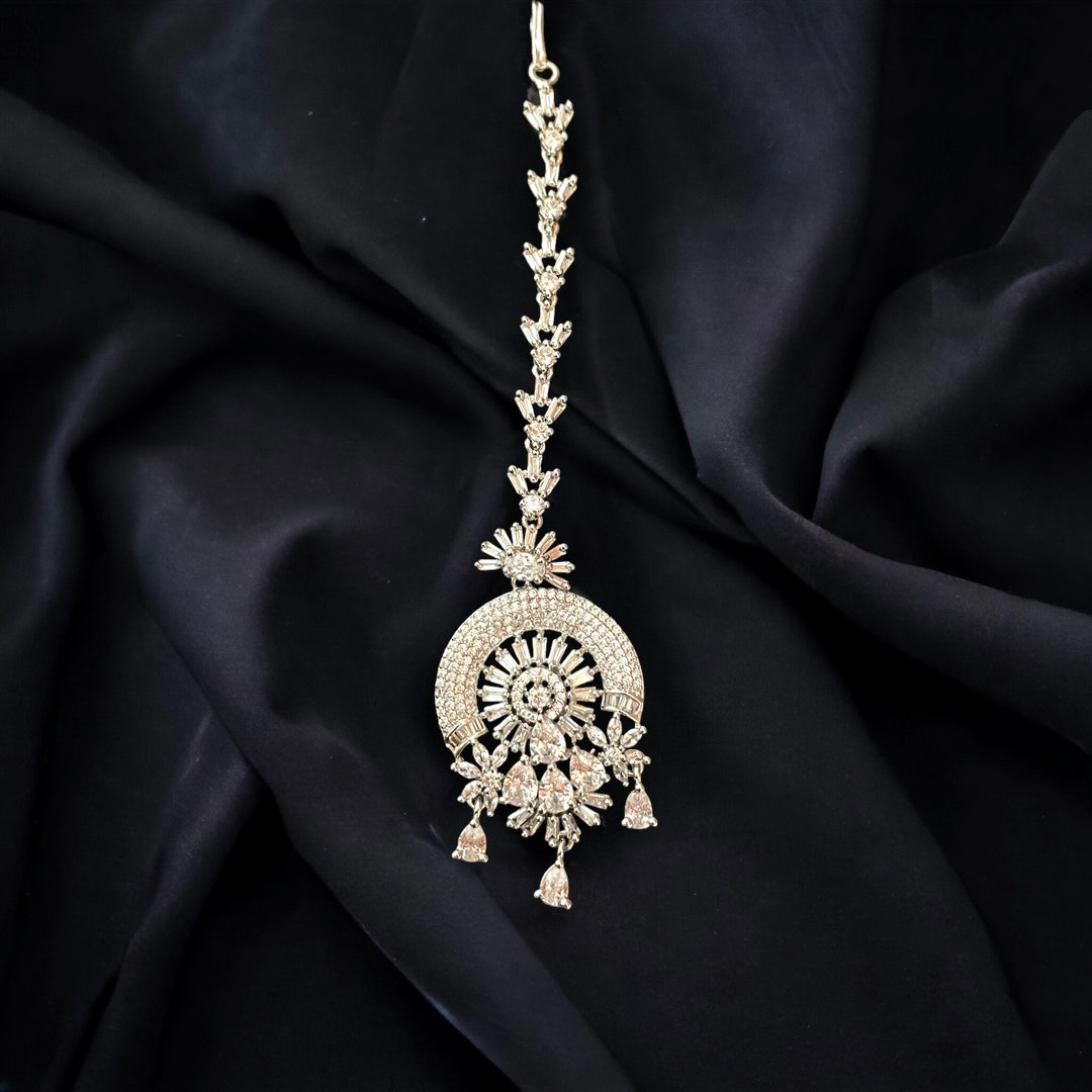 Silver CZ Mangtika/american Diamond Tika/bridal Mangtika/indian ...