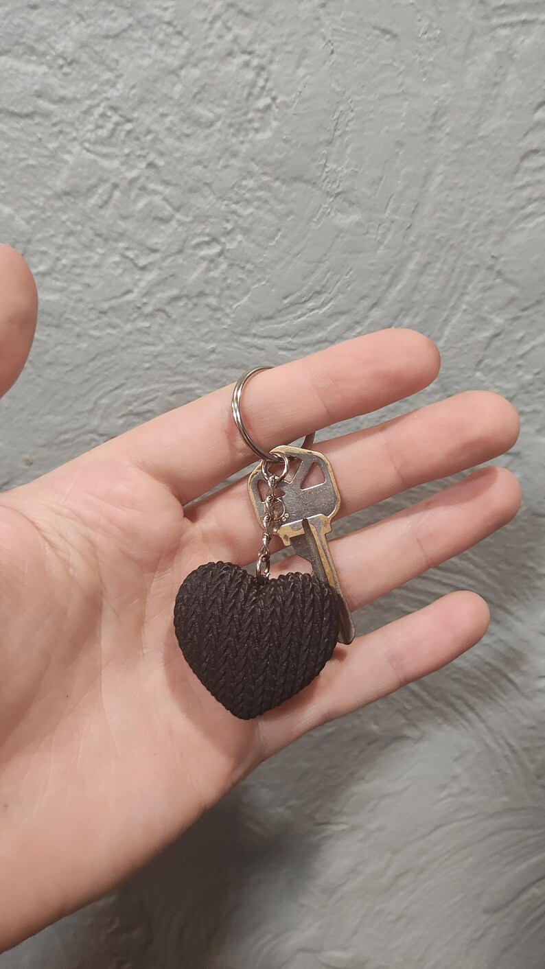 Knit Style Heart Keychain - 3d Printed Cozy Heart Charm - Cute Gift or ...