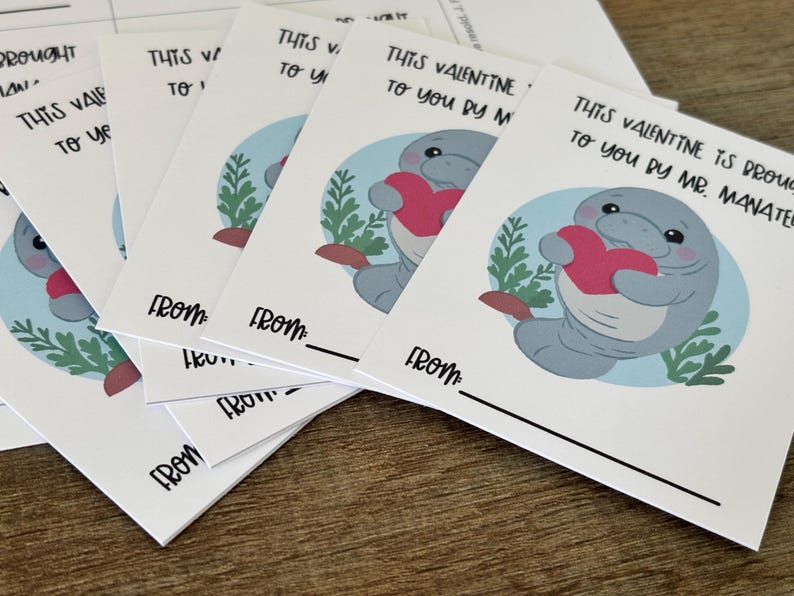 Manatee Classroom Valentines Printable | Non Candy Valentine Cards ...