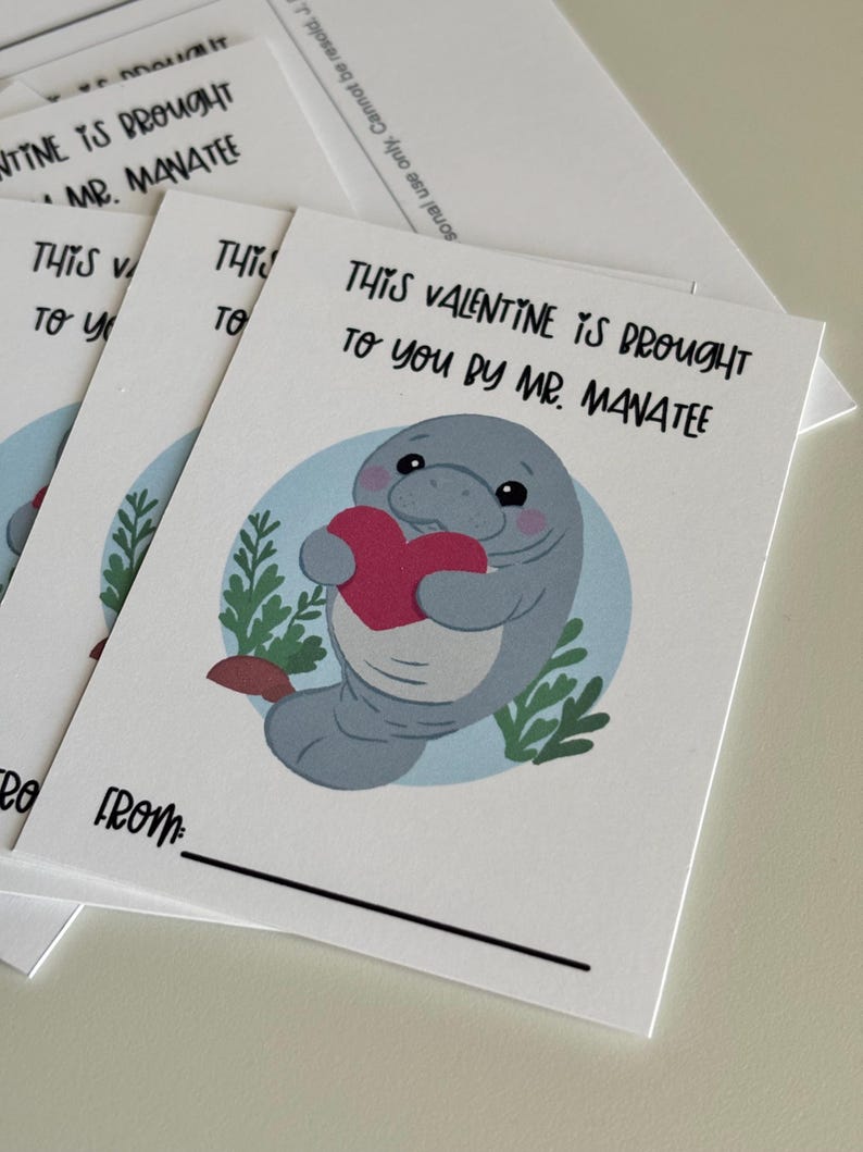 Manatee Classroom Valentines Printable | Non Candy Valentine Cards ...