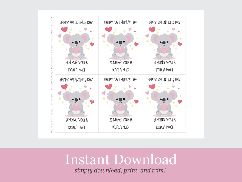 Koala Valentine Printable | Classroom Valentines for Kids | Cute ...