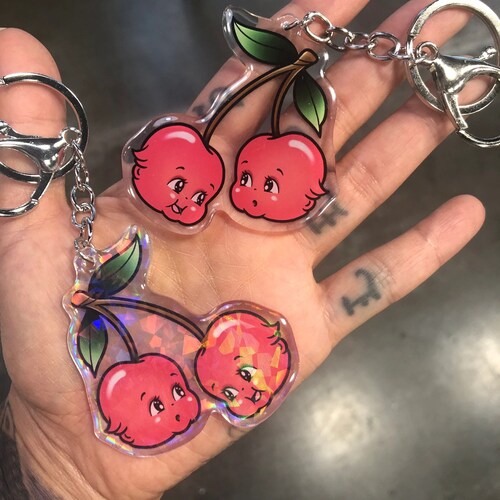 Red Cherry Keyring With Heart Clasp Cute Cherry Keychain for - Etsy