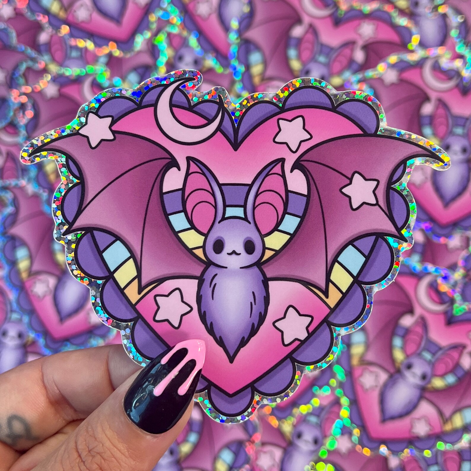 Spoopy Bat Heart Vinyl Glitter Sticker - Etsy