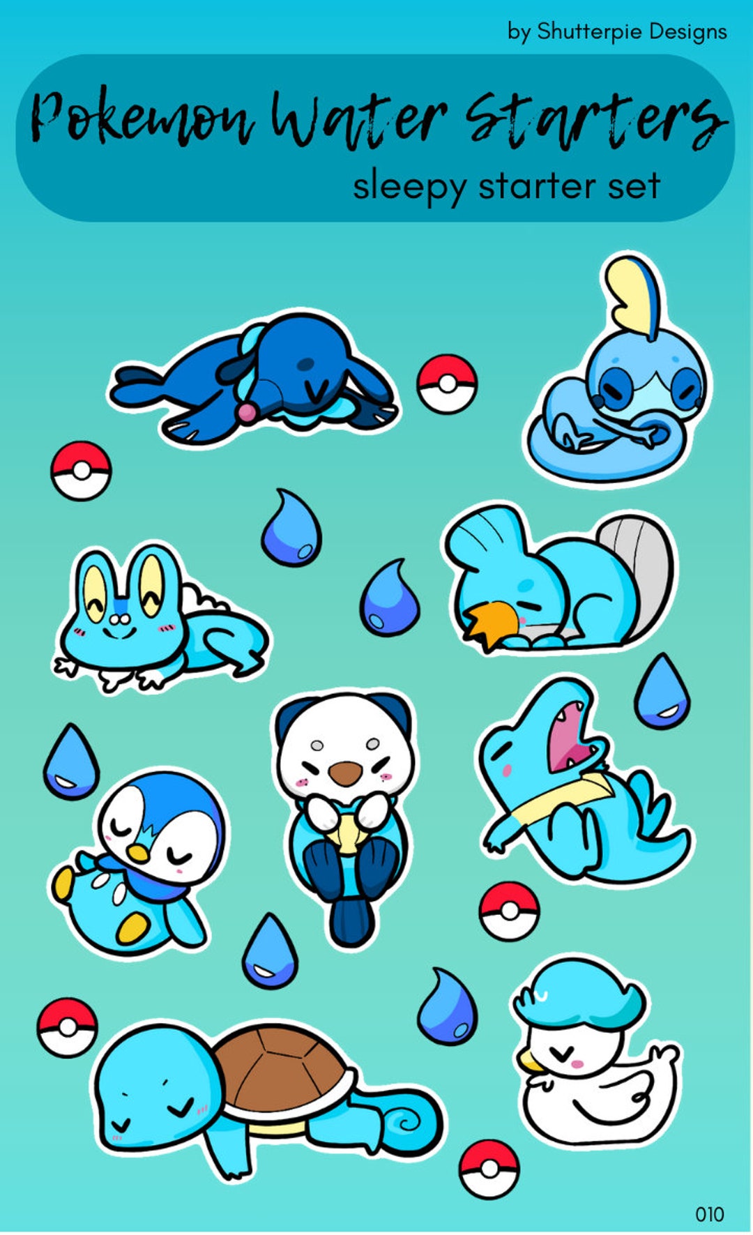 Pokemon WATER Starters Sticker Sheet - Kisscut Stickers - Pokemon ...