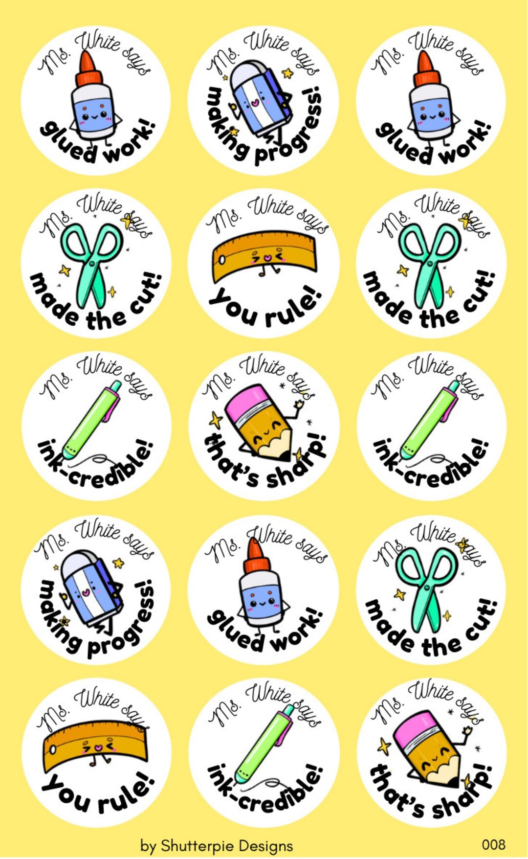 30x Custom SCHOOL SUPPLIES PUN Teacher Stickers - Teacher Rewards ...