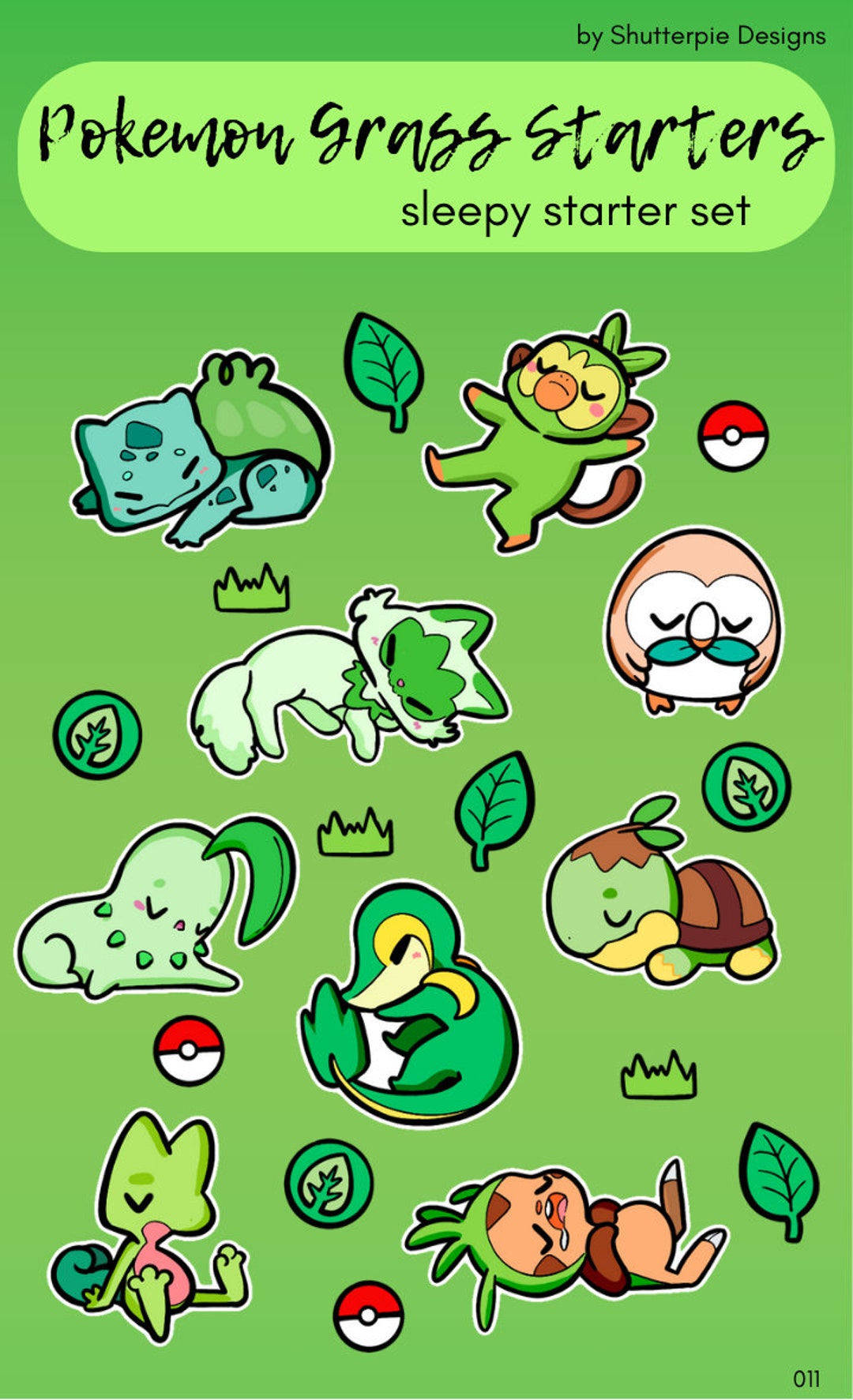 Pokemon GRASS Starters Sticker Sheet Kisscut Stickers Pokemon Stickers ...