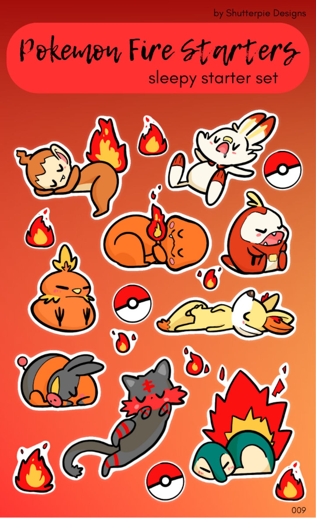 Pokemon Fire Starters Sticker Sheet - Kisscut Stickers - Pokemon ...