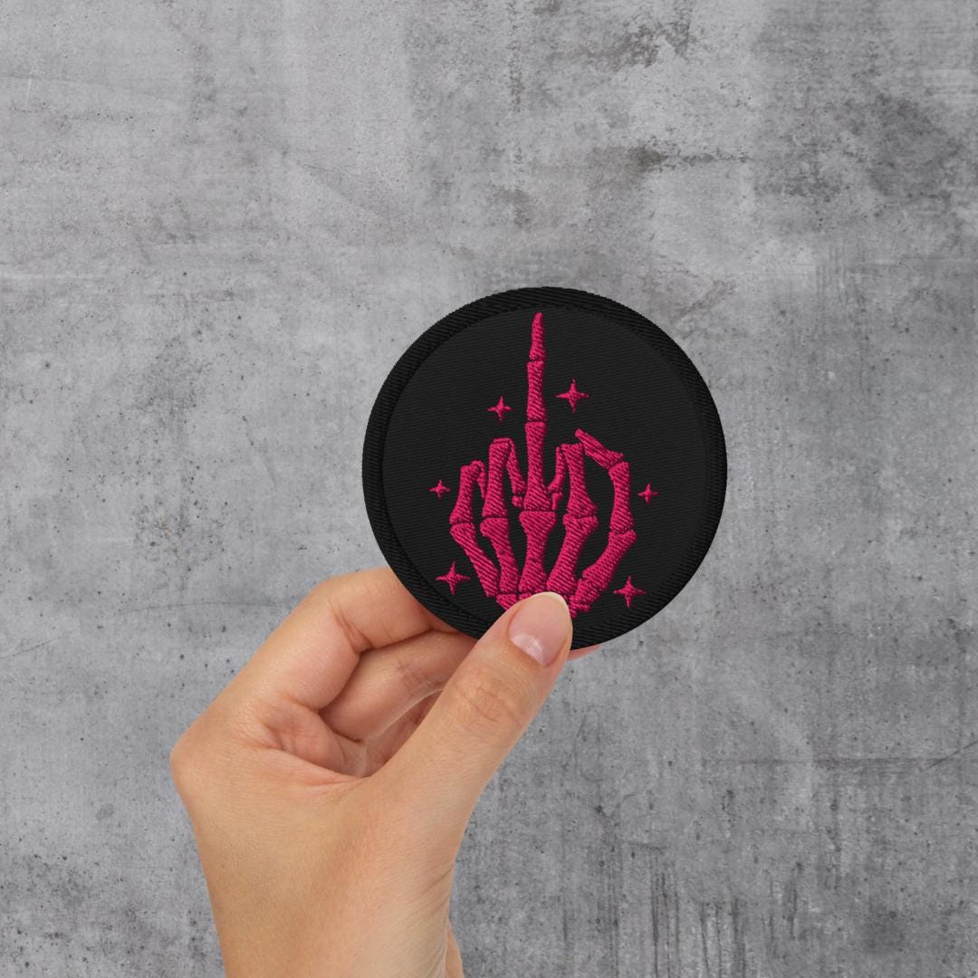 Skeleton Middle Finger Embroidered Round Patch - Etsy