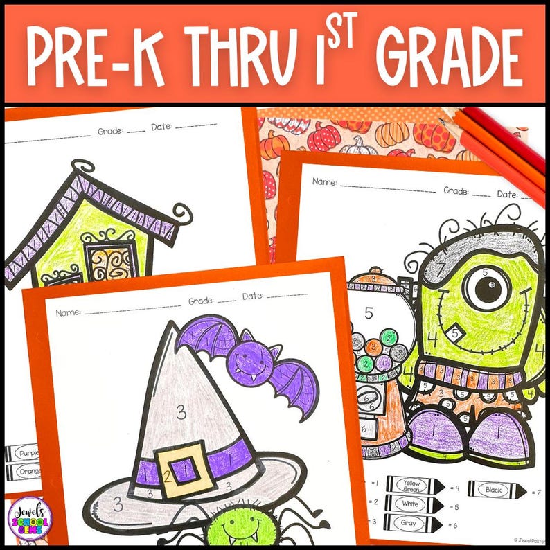 Halloween Coloring Sheets Fall Color by Number Kindergarten 1st 2nd ...