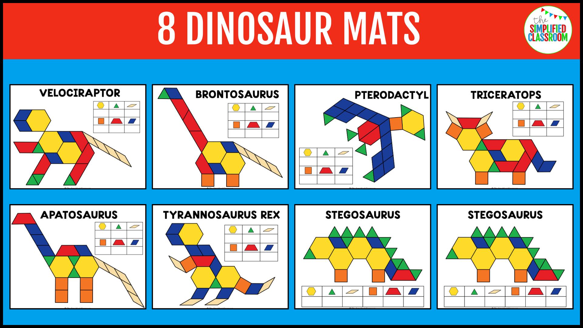 Dinosaur Pattern Block Mats, Dinosaur Pattern Block Templates, Dinosaur ...