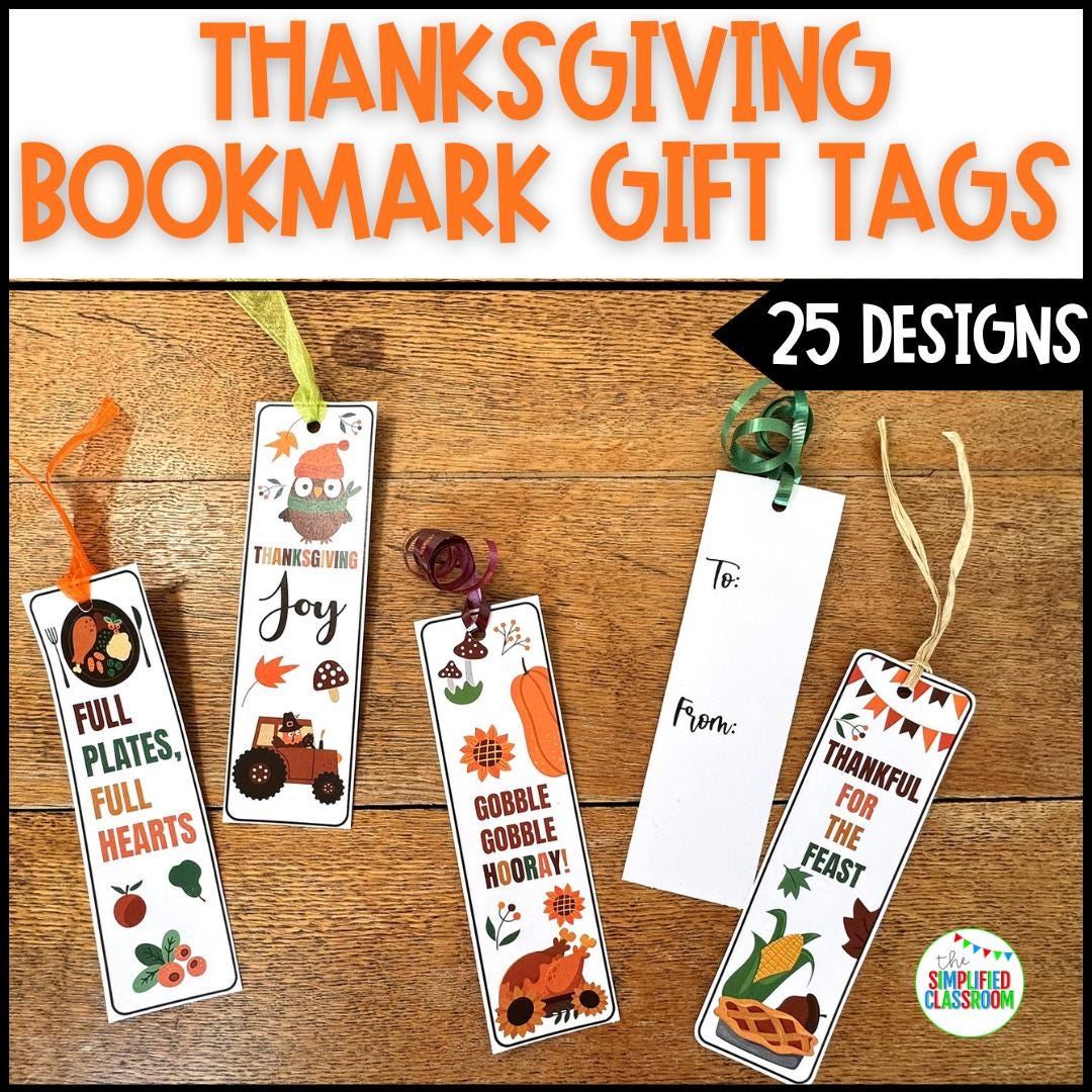 Thankful Bookmarks or Printable Thanksgiving Gift Tags for Students or ...