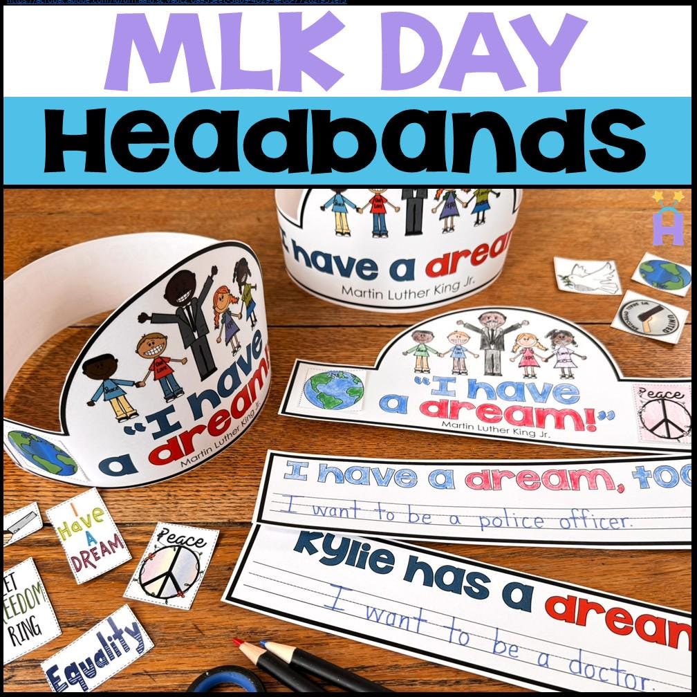 Dr. Martin Luther King Jr Headband Hat Crowns MLK Day Cut & Paste Craft ...