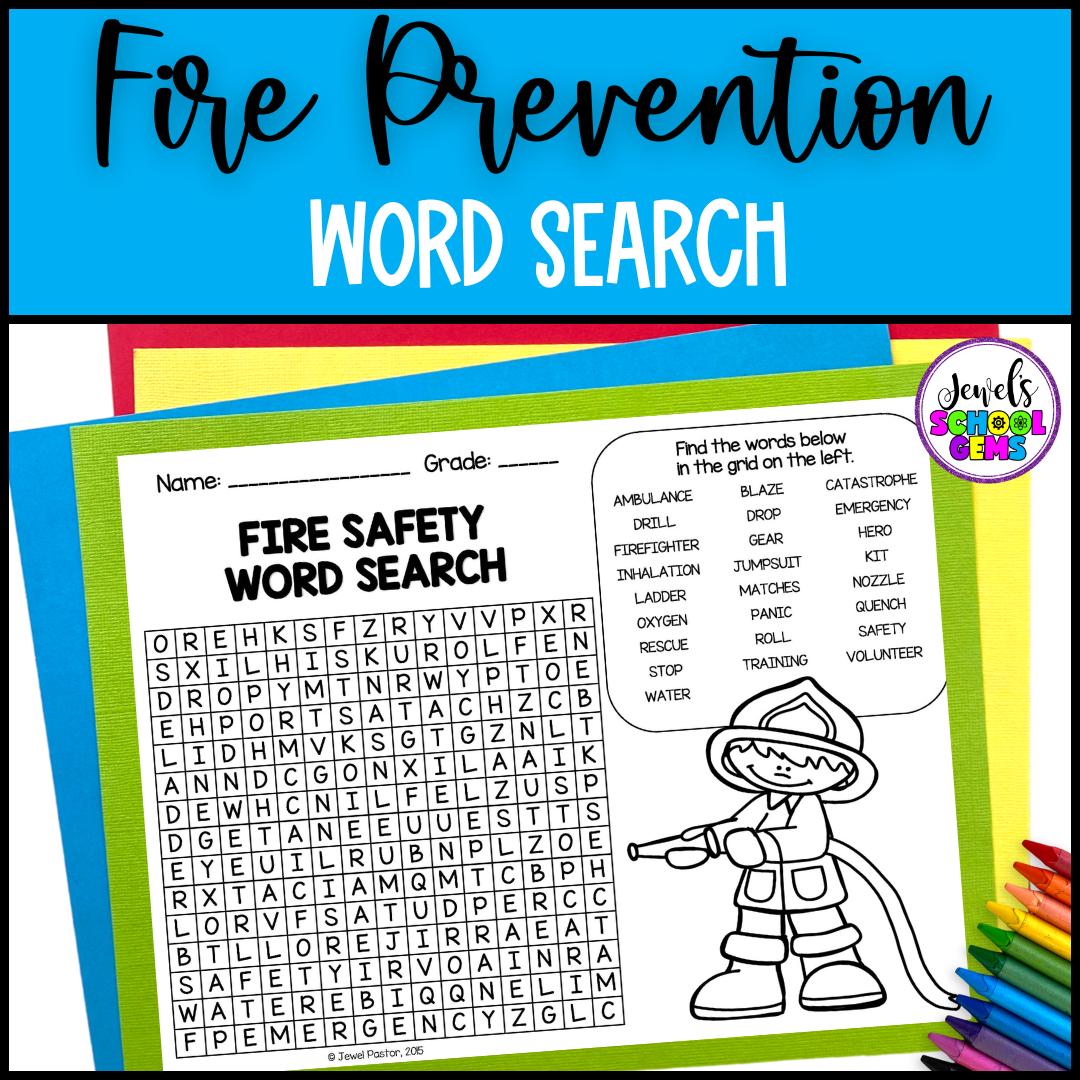 Fire Safety Word Search Worksheet - Fire Prevention Week Activities 2nd ...
