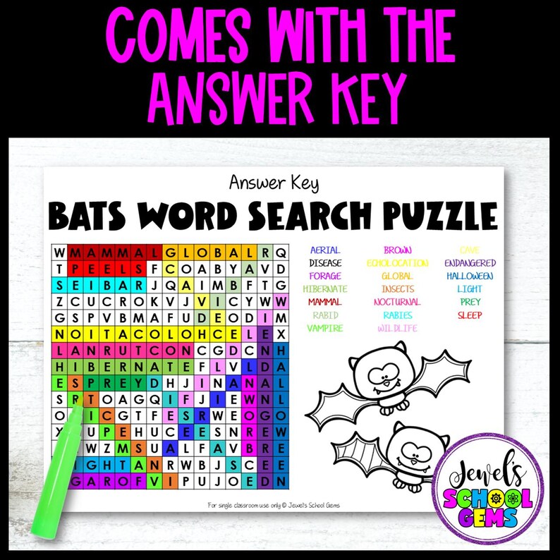Halloween Word Search 2nd 3rd 4th 5th Grade - Bat Word Search ...