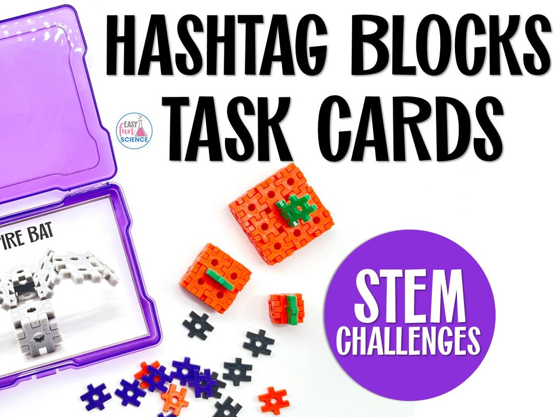 Hashtag Block Task Cards Fall - Fun STEM Challenges for Halloween and ...