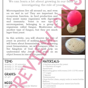 Fermentation in Yeast Object Lesson on Faith - Etsy