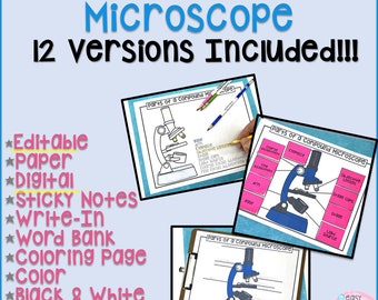 Parts of a Microscope Labeling & Functions Worksheet Science Editable ...