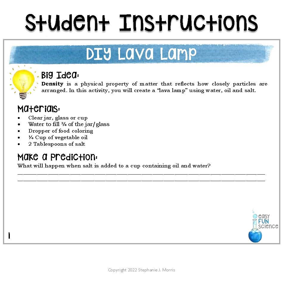 Density Lab Middle School Density Column Lava Lamp Guided Experiment ...