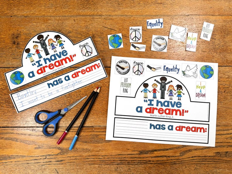 Dr. Martin Luther King Jr Headband Hat Crowns MLK Day Cut & Paste Craft ...