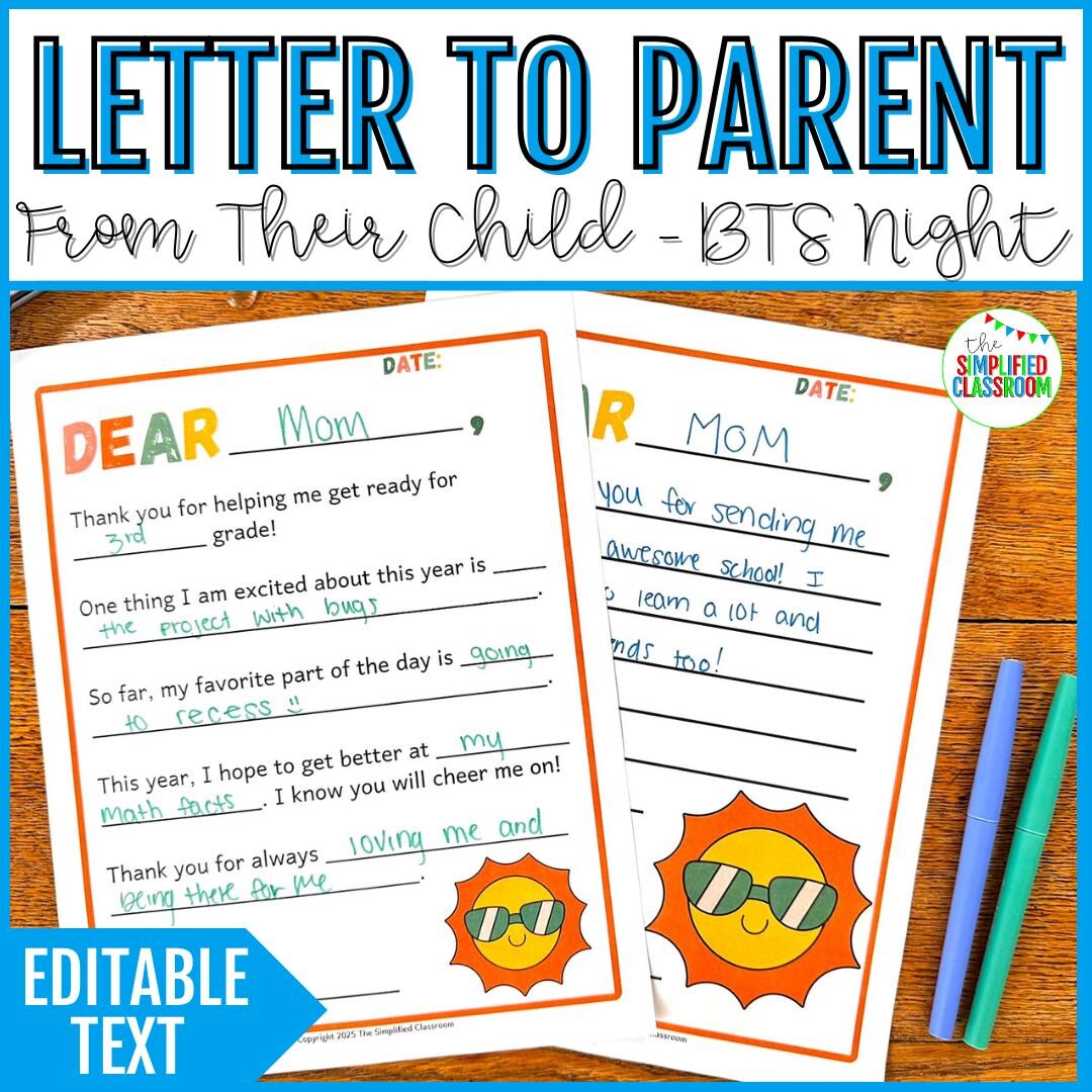 Back to School Night Letter to Parent From Student Letter to Parents ...