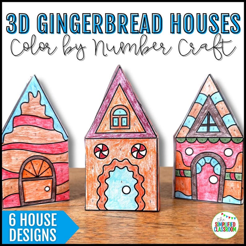 3D Gingerbread House Color by Number Craft | Printable Activity - Etsy