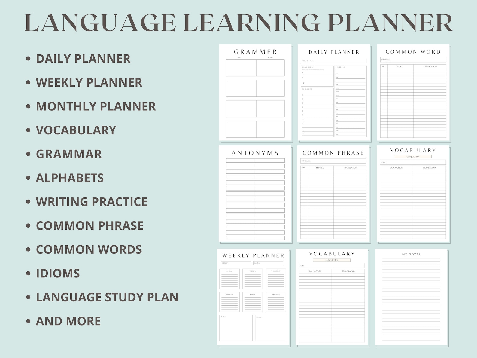 Language Learning Planner and Notebook, Language Learner, Language ...