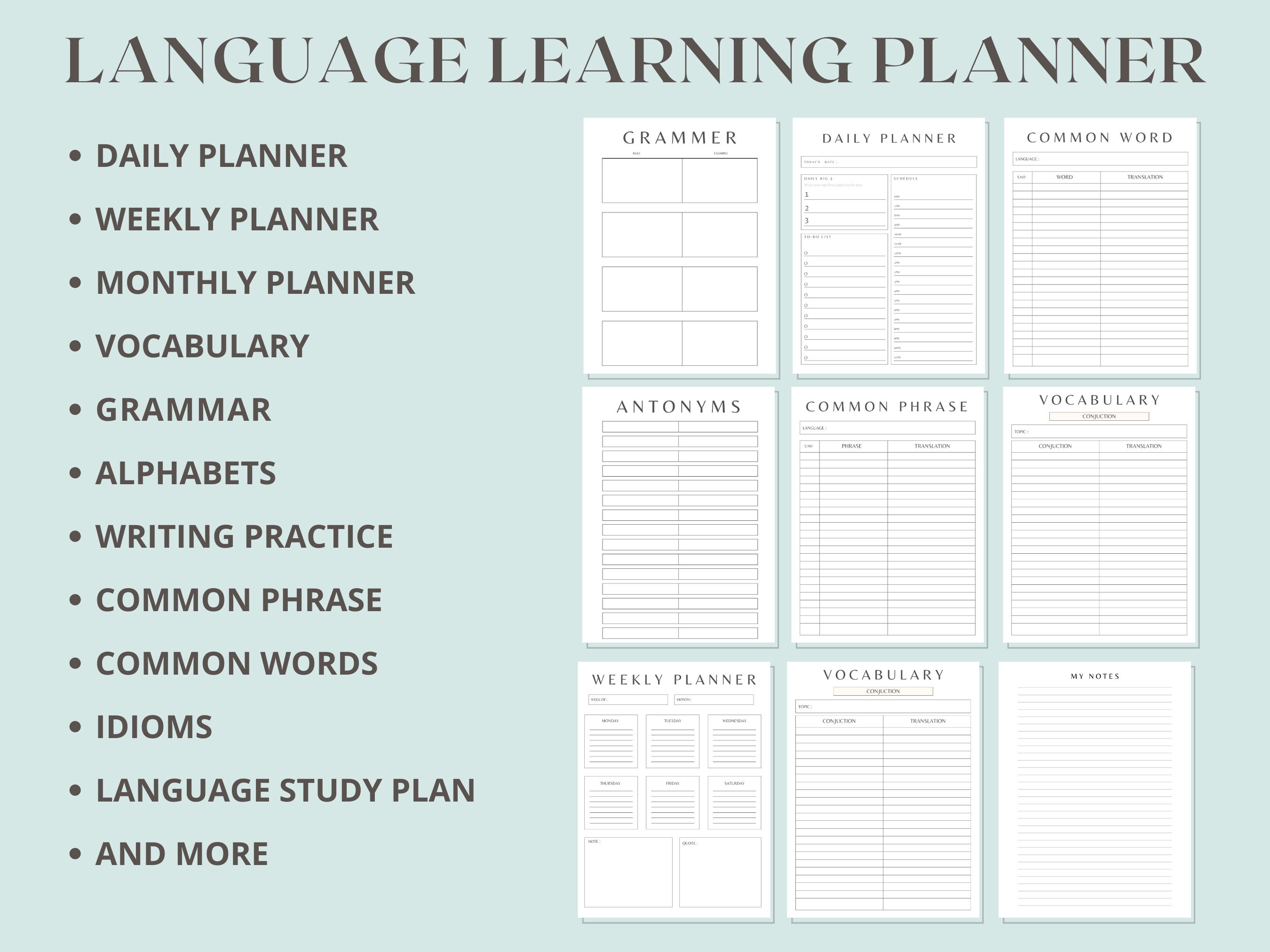 Language Learning Planner and Notebook, Language Learner, Language ...