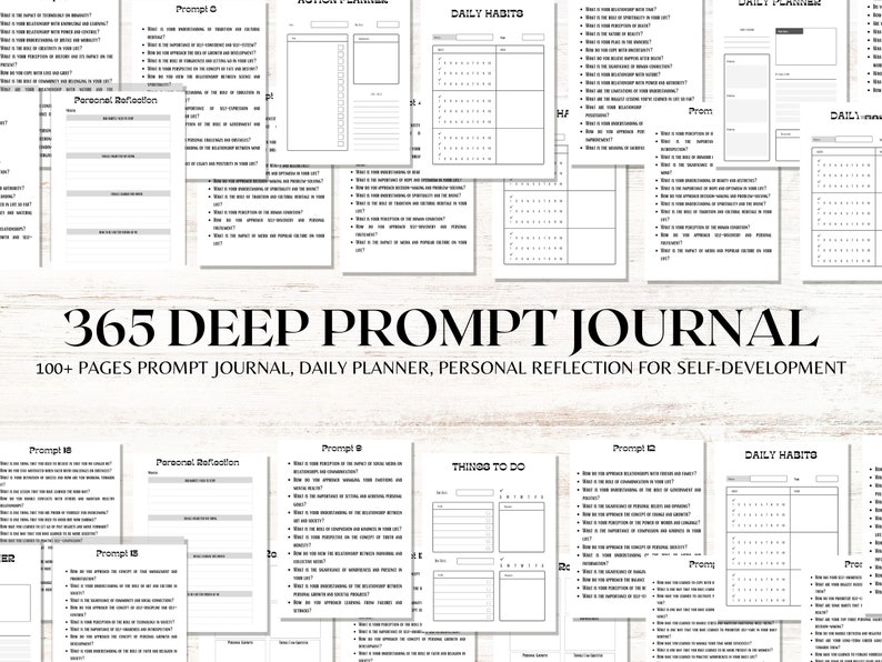 365 Prompts Journal, Deep Thought Writing Prompts, Mental Health ...