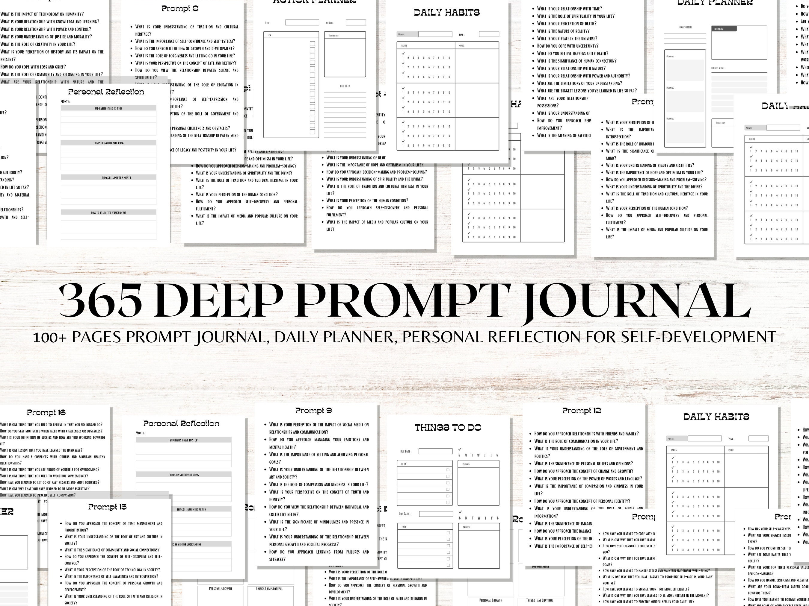 365 Prompts Journal, Deep Thought Writing Prompts, Mental Health ...