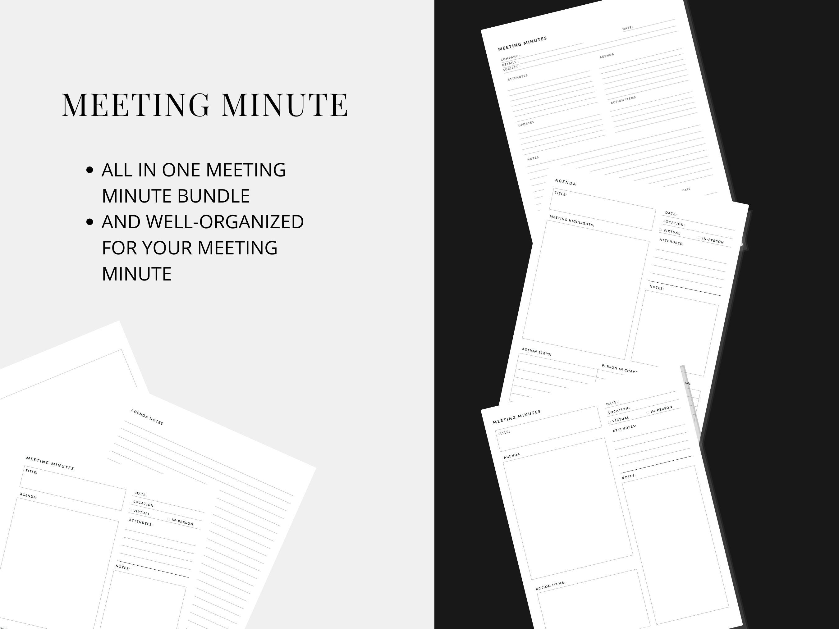Meeting Minutes Template, Meeting Notes, Meeting Agenda Printable ...