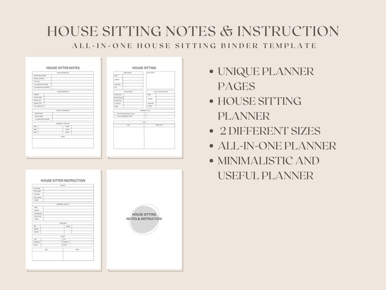 House Sitter Instruction, House Sitter Binder, House Sitter ...