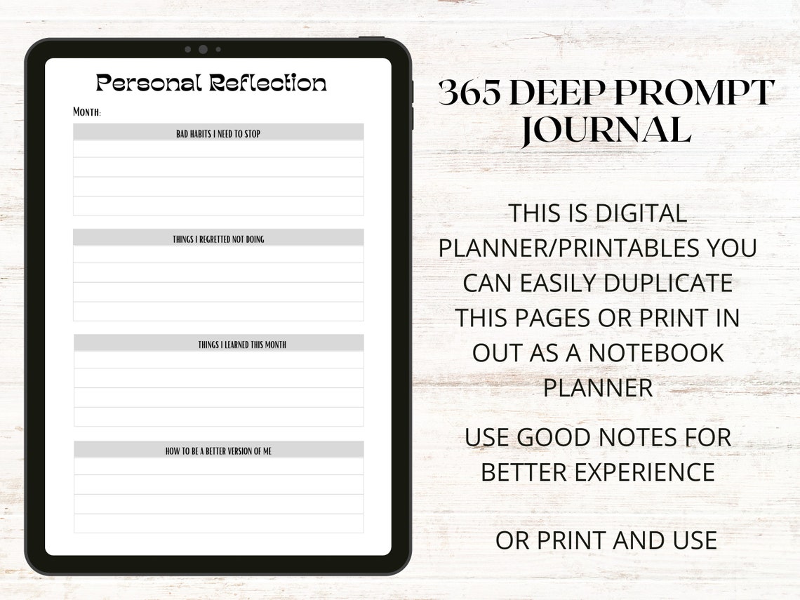 365 Prompts Journal, Deep Thought Writing Prompts, 5 Minute Journal ...